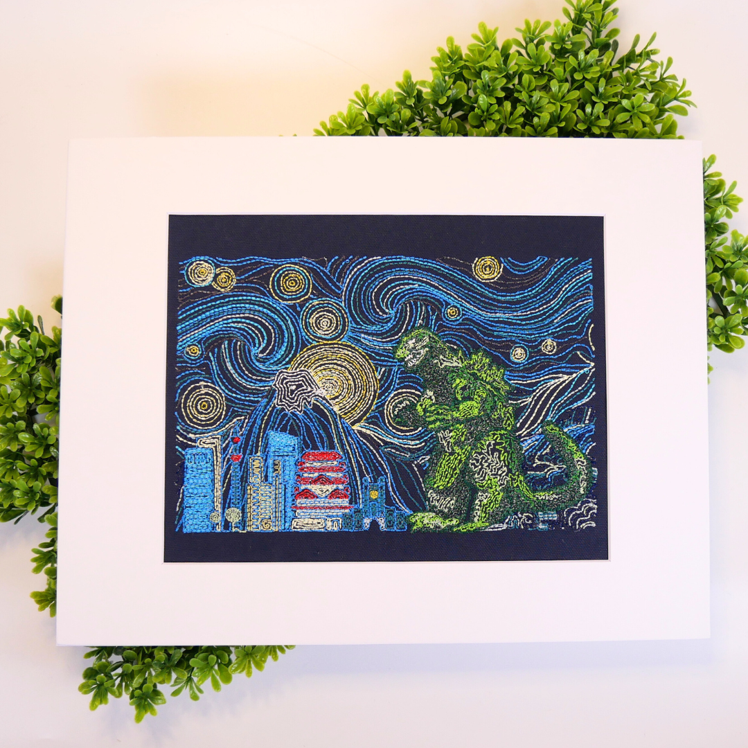 Starry Night Godzilla Embroidery Artwork – Leluna Star